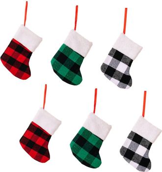 Garneck 6 St&uuml;ck Weihnachtsstrumpf H&auml;ngebeutel aus Polyester Festliche Weihnachtsbaumstrumpf Dekoration in Rot Schwarz Gr&uuml;n Wei&szlig; Mittelgro&szlig;e Weihnachtssocken f