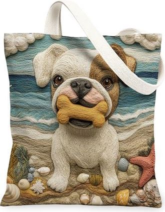 Generic Sac fourre-tout amusant en toile motif chien boxer pour faire du shopping, 33 x 38,1 cm, sac d&eacute;picerie r&eacute;utilisable pour femme, peinture danimaux dome