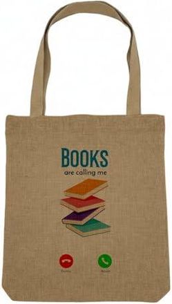 Fabulous Sac Shopping Tote Bag Aspect Lin - Books Are Calling Me Reading Passion Home - Sac de Courses Toile Epaisse 360g Beige Naturel Cabas Port&eacute; Epaule Soli