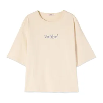 Oltre Femme, Tops, Beige, Taille: 44 FR T-shirt avec broderie lettrage