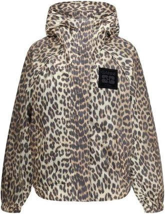 Ganni Femme, Vestes, Multicolore, Taille: 42/44 FR Leopard Print Raincoat with Hood