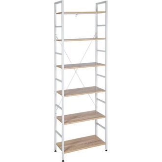 Woltu Standregal Metallregal B&uuml;cherregal Lagerregal Leiterregal Badregal K&uuml;chenregal Eckregal Treppenregal Stufenregal Hochregal 6 Ablage Wei&szlig;-eiche hell