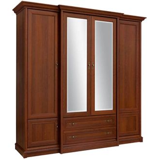 PEGANE Armoire Placard &agrave; 6 portes 2 tiroirs et miroir coloris ch&acirc;taigne - Longueur 227 x Profondeur 53-65,5 x Hauteur 225 cm