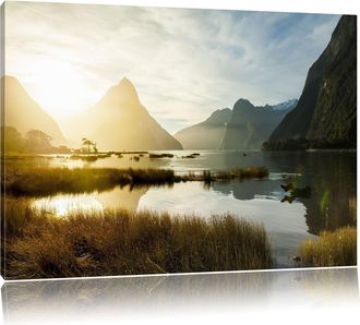 Pixxprint Milford Sound Neuseeland, Größe: 100x70cm, Leinwandbild, fertig gespannt, Wandbild, Dekoration, Kunstdruck, kein Poster