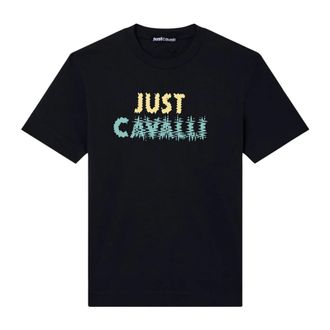 Just Cavalli Homme, Tops, Noir, Taille: 2XL T-shirt en coton avec logo
