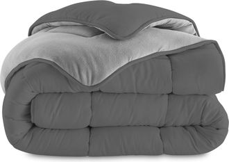 IDMarket Steppdecke, 140 x 200 cm, Zoe Fleece, zweiseitig, Hellgrau und Grau, 400 g