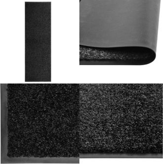 vidaXL Fußmatte Waschbar Schwarz 60x180 cm - Schwarze Fußmatte - Innenausstattung - Outdoor Matten - Türmatte - Wasserdichte Fußmatte - Home & Living