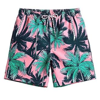 Maamgic Homme Short de Bain Maillot Classique Design Tropical pour Vacances Voyage en Et&eacute; sur la Plage Rose Noix de Coco XL