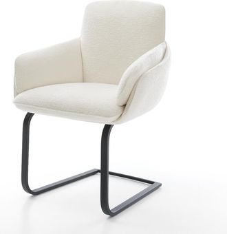 DELIFE Freischwinger Luan-Flex mit Armlehnen Boucl&eacute; Soft Beige Freischwinger flach Schwarz, Esszimmerst&uuml;hle
