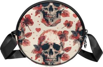 Generic Petit sac &agrave; bandouli&egrave;re circulaire pour femme, motif cr&acirc;nes, petit sac &agrave; dos &agrave; bandouli&egrave;re avec fermeture &eacute;clair, bretelles r&eacute;glables, sac &agrave; main rond