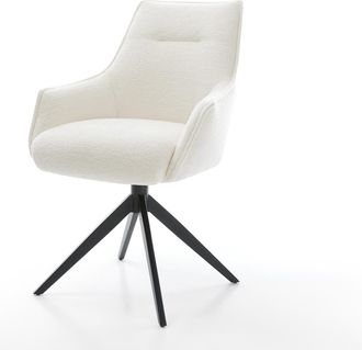 DELIFE Drehstuhl Alja-Flex mit Armlehnen Boucl&eacute; Soft Beige Kreuzgestell breit Schwarz 360&deg; drehbar Wippfunktion Taschenfederkern, Esszimmerst&uuml;hle