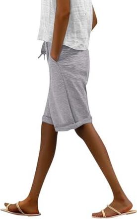 Minetom Short Femme Bermuda Shorts Sport &Eacute;t&eacute; Chic Large Fluide &Eacute;lastique Pantalon Court avec Poches Et Cordon De Serrage Casual Yoga Jogging A Gris Clair M