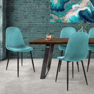 ML Design Chaise de Salle à Manger, Lot de 4, Pétrole, Revêtement en Velours, Pieds en Métal Noir, avec Dossier Ergonomique, Design Moderne, pour le Salon