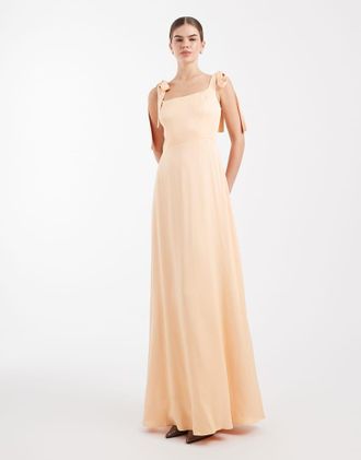 Maids to Measure Linvit&eacute;e - Robe longue &agrave; &eacute;paules nou&eacute;es - P&eacute;tale coucher de soleil-Orange