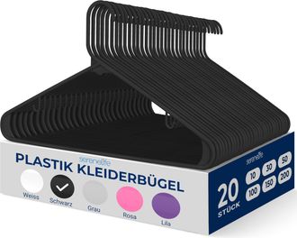 SereneLife Kleiderb&uuml;gel Kunststoff Schwarz, 20er Set, B&uuml;gel rutschfest und Platzsparend, Clothes Hangers mit Einkerbungen im Schulterbereich f&uuml;r Anz&uuml;ge, Hemden u