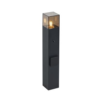 QAZQA Moderne Wegeleuchte schwarz mit Rauchglas 50cm mit D&auml;mmerungssensor IP44 - D&auml;nemark I Au&szlig;enbeleuchtung - Aluminium Zylinder - LED geeignet E27