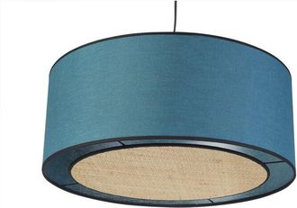 Miliboo H&auml;ngeleuchte aus pfauenblauem Leinen und Bast d 50 cm traves