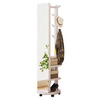 Generic Spiegel Standspiegel Ganzk&ouml;rperspiegel mit Ablagen Abgerundete Ecken f&uuml;r Schlafzimmer Wohnzimmer und Eingangsbereich(White,158x38 cm)