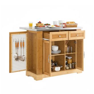 SoBuy K&uuml;cheninsel auf Rollen Servierwagen mit Rollen K&uuml;chenwagen mit ausziehbarer Arbeitsplatte Rollwagen mit Schubladen Barwagen f&uuml;r K&uuml;che, Fr&uuml;hst&uuml;cksbar, 