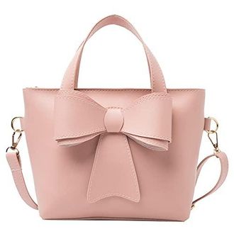 Generic Sac fourre-tout en cuir avec fermeture &eacute;clair pour femme, sac &agrave; main tendance avec noeud papillon et poign&eacute;e sur le dessus, rose, Medium