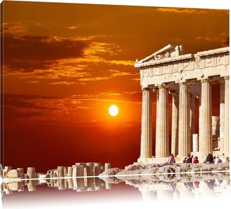 Pixxprint Tempel der Athene bei Sonnenuntergang, Größe: 60x40cm, Leinwandbild, fertig gespannt, Wandbild, Dekoration, Kunstdruck, kein Poster