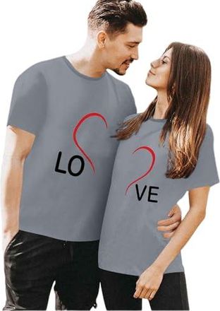 Generic T-shirt d&eacute;contract&eacute; &agrave; col rond pour la Saint-Valentin 2026 | Haut &agrave; manches courtes pour plus de confort et de style, gris, L