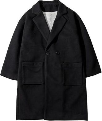 Generic Trench Coat Women Plus Size Double Breasted Lapel Collar Pea Coat Open Front Overcoat Long Jacket Outerwear Black Large