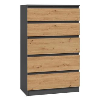 Topeshop Milan - Commode moderne 5 tiroirs - 70x40x109.5 cm - Meuble de rangement - Style Scandinave