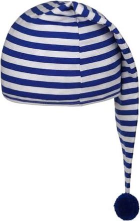 LIPODO Bonnet de Couchage Bleu-Blanc (56 cm) - Pour Hommes et Femmes - en Coton - Chapeau Pompom - Taille Unique (53-60 cm) - Pointu pour Dormir la Nuit