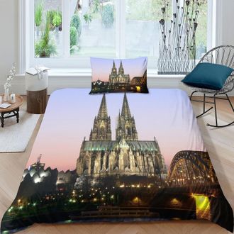 Generic K&ouml;lner Dom Bettw&auml;sche 135x200 3D Drucken Architektur Bettw&auml;sche-Sets Weiche Kuschelig Mikrofaser Bettbezug mit 2 Kissenbez&uuml;ge 80x80 cm mit Rei&szlig;verschl