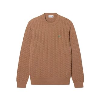 Lacoste Homme, Pulls, Brun, Taille: XS Pull en laine card&eacute;e &agrave; torsades et col rond