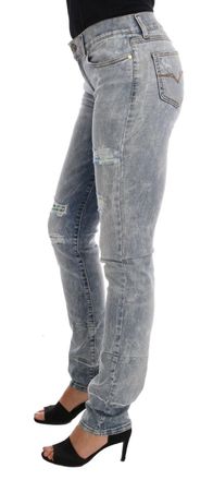 Versace Jeans Couture Womens Blue Wash Torn Stretch Slim Fit Jeans Cotton Clothing