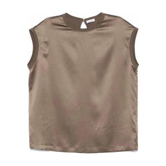 Brunello Cucinelli &Auml;rmelloses Seidentop mit Schl&uuml;sselloch-Detail - - Tops - Damen - Braun - XS