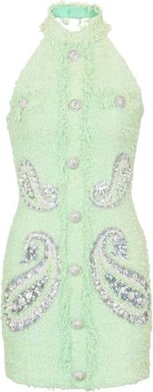 Balmain Femme, Robes, Vert, Taille: 36 FR Robe Trap&egrave;ze Sans Manches en Tweed &agrave; Motif Paisley