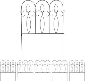 Relaxdays Beetzaun Metall, 6 Zaunelemente mit Verzierungen, HxB: 81 x 63 cm, Garten Beeteinfassung zum Stecken, schwarz