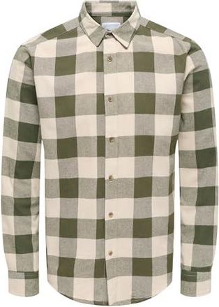 Only & Sons Gudmund Life Chemise &agrave; Manches Longues Motif Carreaux Taille L, Vert for&ecirc;t, L