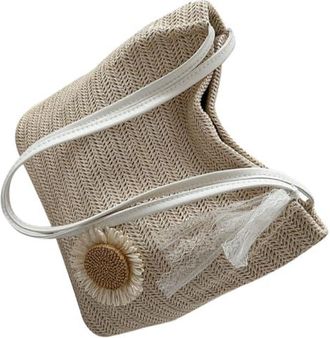 PartyKindom Grand Paquet Fourre-tout Tiss&eacute; en Paille Blanc Tournesol Grand Paquet Plage D&eacute;t&eacute; pour Femme Cabas L&eacute;ger et Spacieux Bandouli&egrave;re Polyvalent pour Shoppi