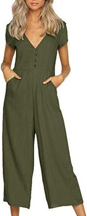 Generic Mode Femmes Combinaison D&eacute;t&eacute; Col V Jumpsuit &Agrave; Bretelles Dos Nu Jambe Large Couleur Uni Chic El&eacute;gant Combinaison Chic Pour Soir&eacute;e Cocktail Combinaison 