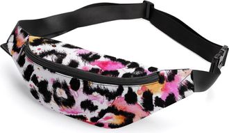 IUBBKI Abstrakte Leoparden-Gepard-Haut-V&ouml;gel und bl&uuml;hende Blumen-G&uuml;rteltasche, Erwachsene Kinder-Sport-G&uuml;rteltasche f&uuml;r M&auml;nner und Frauen