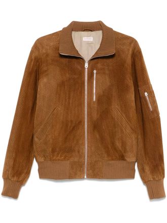 Fursac veste en daim &agrave; design perfor&eacute; - Marron