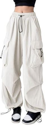Generic Pantalon cargo ample pour femme - Pantalon cargo de parachute - Cordon de serrage - Taille haute - Pantalon ample d&eacute;contract&eacute; pour femme - Jambe large