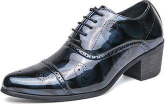 Generic Chaussures &agrave; talons hauts classiques &agrave; bout pointu pour homme en cuir verni &agrave; lacets Derby Oxford Chaussures noires tendance, bleu, 39 2/3 EU