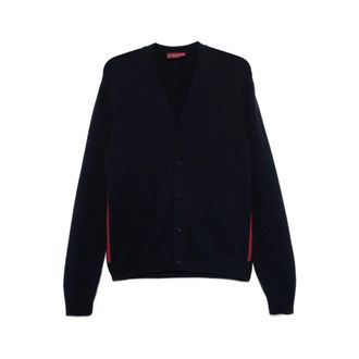 Gucci Mitternachtsblauer Kaschmir-Cardigan mit Webstreifen-Besatz - - Knitwear - Herren - Blau - L