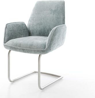 DELIFE Freischwinger Zoa-Flex Chenille Pastellblau Freischwinger rund Edelstahl Taschenfederkern, Esszimmerstühle