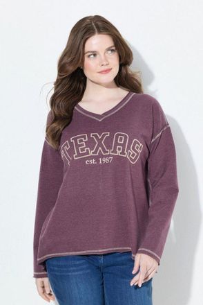 Ulla Popken Sweatshirt Sweatshirt Texas V-Ausschnitt Langarm Rollkanten