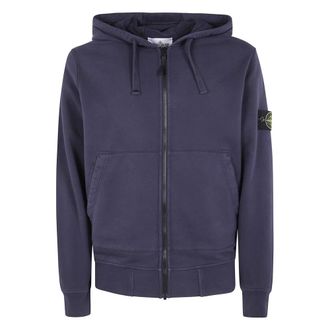 Stone Island Homme, Sweatshirts et sweats &agrave; capuche, Bleu, Taille: M Cotton Fleece Garment Dyed Zip Sweat &agrave; capuche