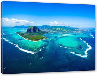 Pixxprint Blick von Oben auf die Trauminsel Mauritius, Größe: 120x80cm, Leinwandbild, fertig gespannt, Wandbild, Dekoration, Kunstdruck, kein Poster