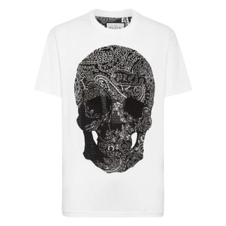 Philipp Plein Homme, Tops, Blanc, Taille: XL T-shirt Col Rond SS Paisley Strass