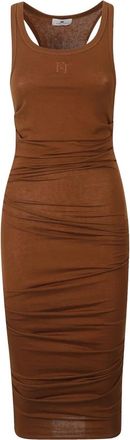 Elisabetta Franchi Femme, Robes, Brun, Taille: 42 FR Logo Embroidery Midi Dress