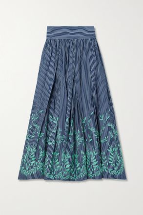 Loretta Caponi + Net Sustain Vanessa Midirock Aus Gestreiftem Baumwoll-twill Mit Stickereien - Gr&uuml;n